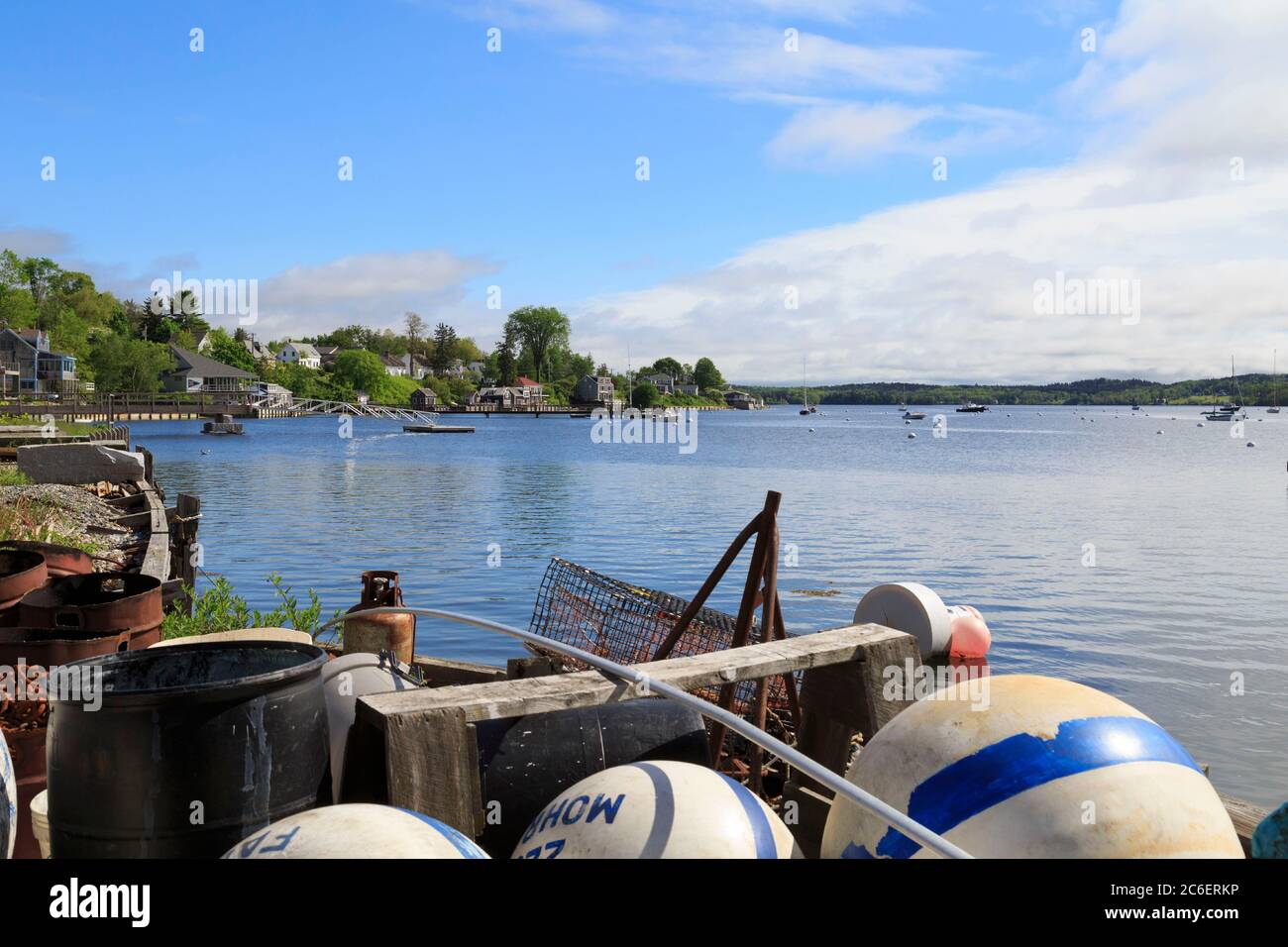 Harbor with boats and dock in summer, Castine, Maine, New England, USA ...
