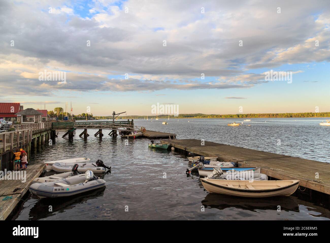 Harbor with boats and dock in summer, Castine, Maine, New England, USA ...