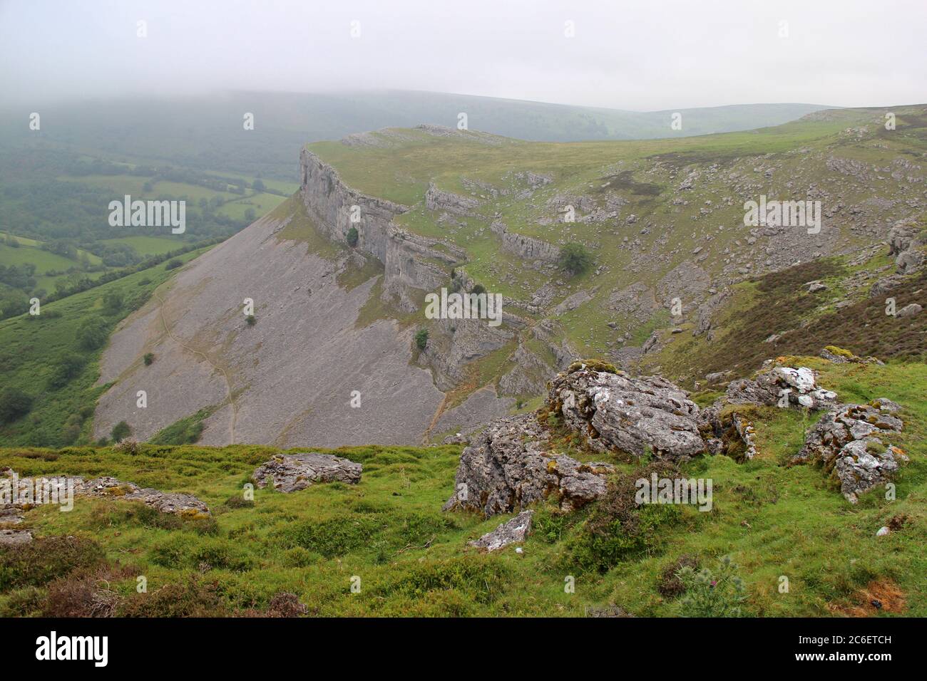 Eglwyseg limestone rocks and trail, Llangollen, Wales Stock Photo - Alamy