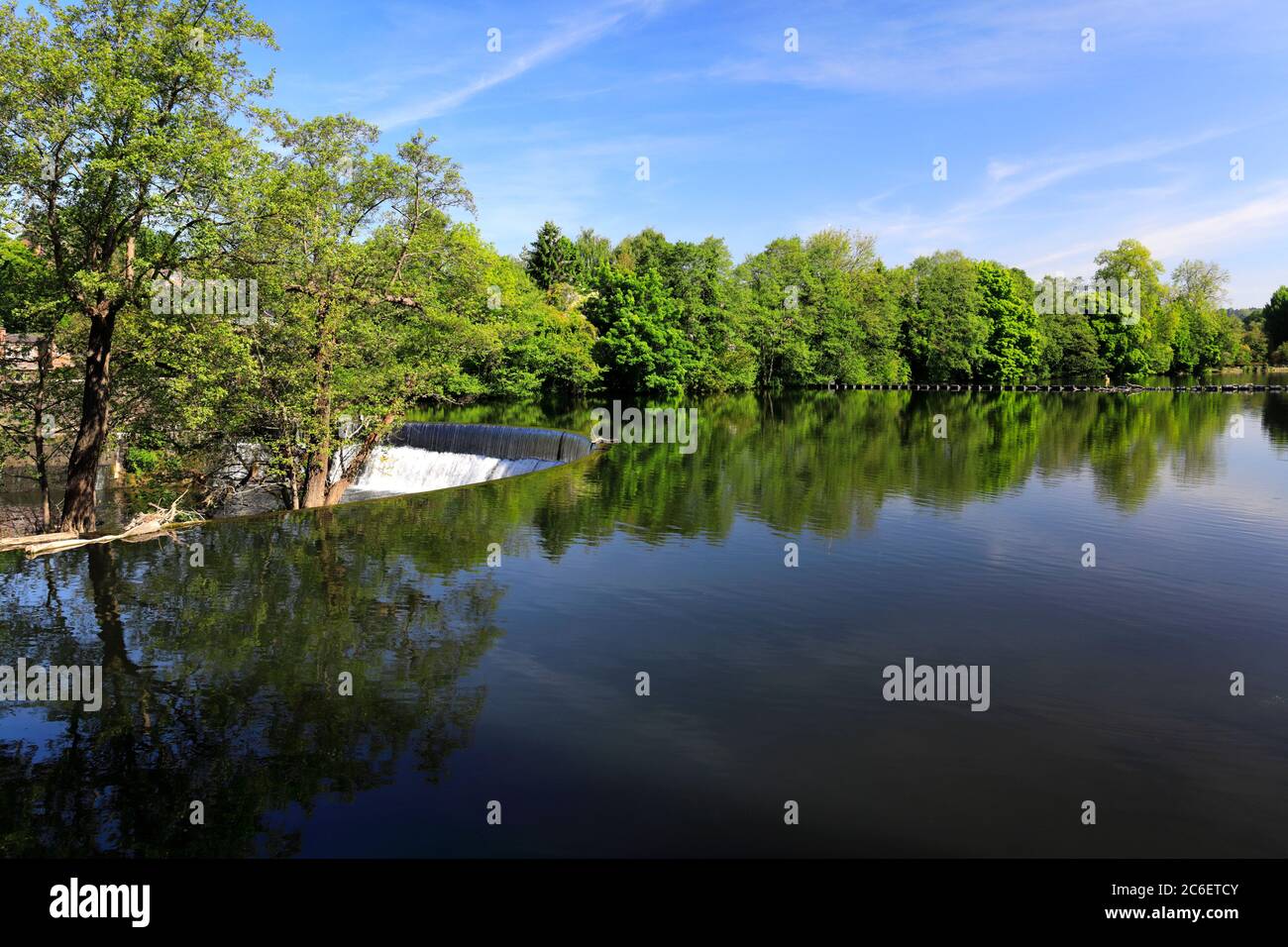 Spring view of the River Gardens, river Derwent, Belper town, Amber ...
