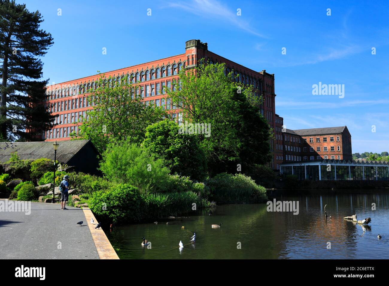 Spring view of the River Gardens, river Derwent, Belper town, Amber ...