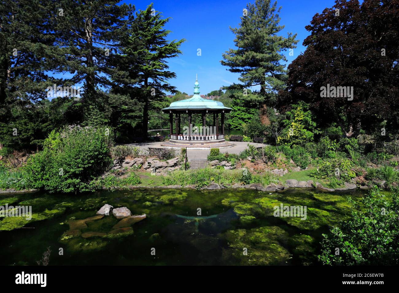 Spring view of the River Gardens, river Derwent, Belper town, Amber ...