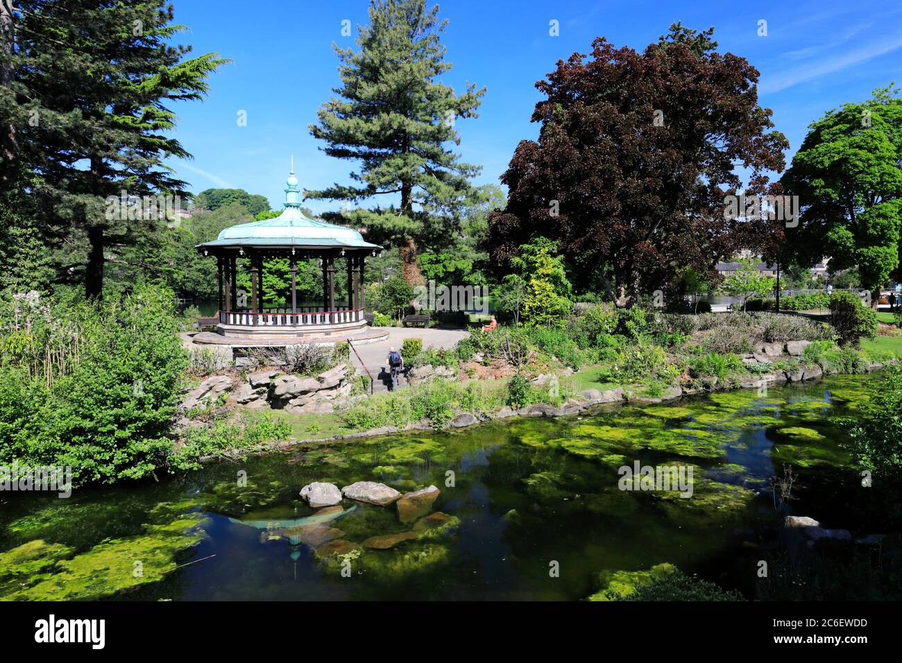 Spring view of the River Gardens, river Derwent, Belper town, Amber ...