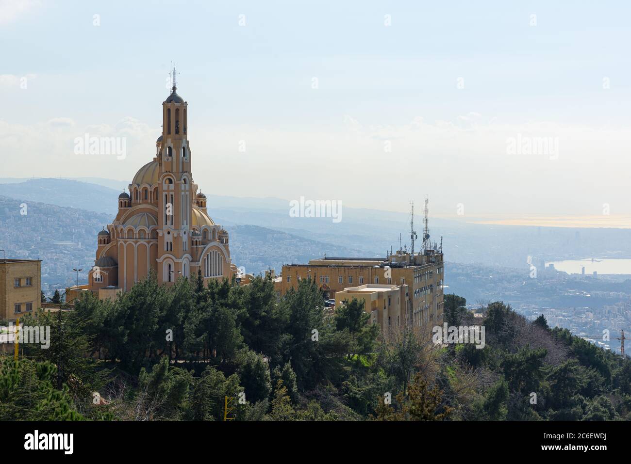 Our Lady of Lebanon Maronite shrine over the Jounieh bay, in Lebanon ...