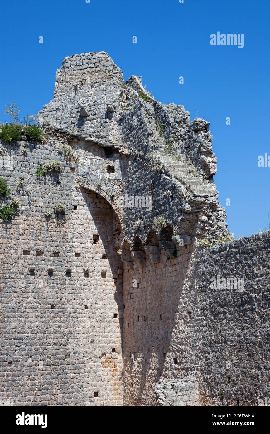 Old medieval fort in Ston, Croatia. Wall was originaly 7km long Stock ...