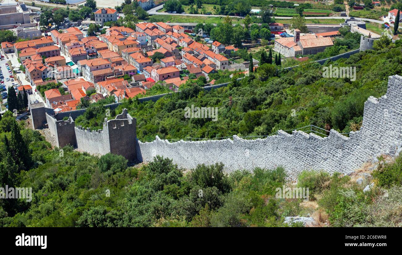 Old medieval fort in Ston, Croatia. Wall was originaly 7km long Stock ...