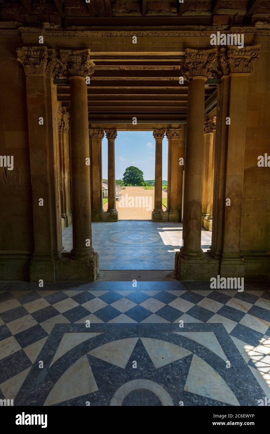 The ornate columns and tiled floor at the entrance to the ruined ...