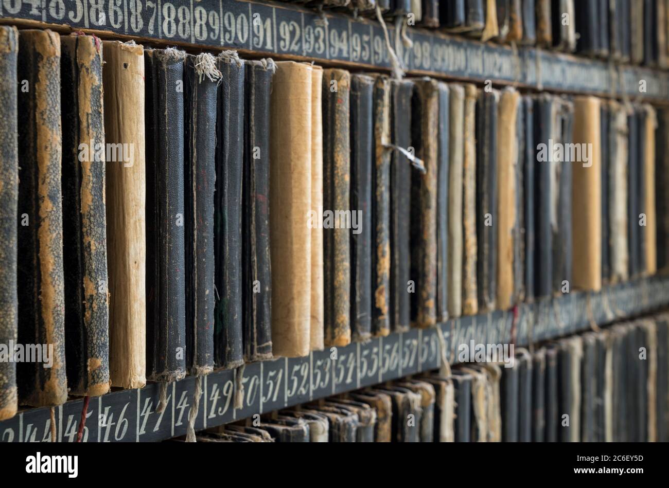 shelf with books of commission in an old factory Stock Photo - Alamy