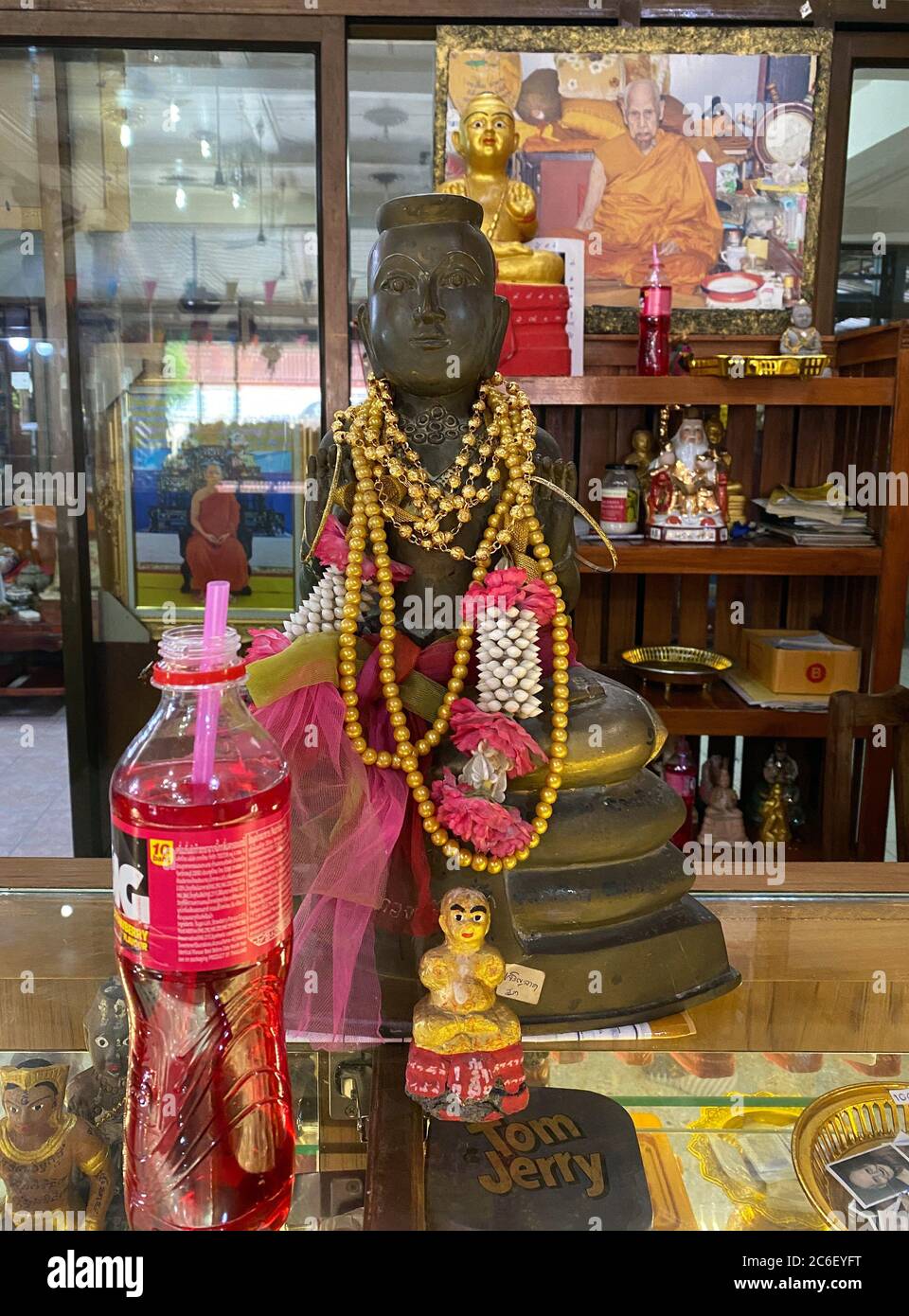 Thailand. 23rd June, 2020. A bottle of lemonade stands as an offering ...