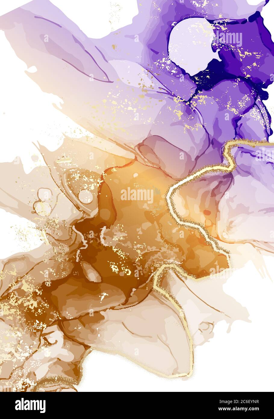 Watercolor abstract violet ink, liquid flow isolated on white, fashion ...