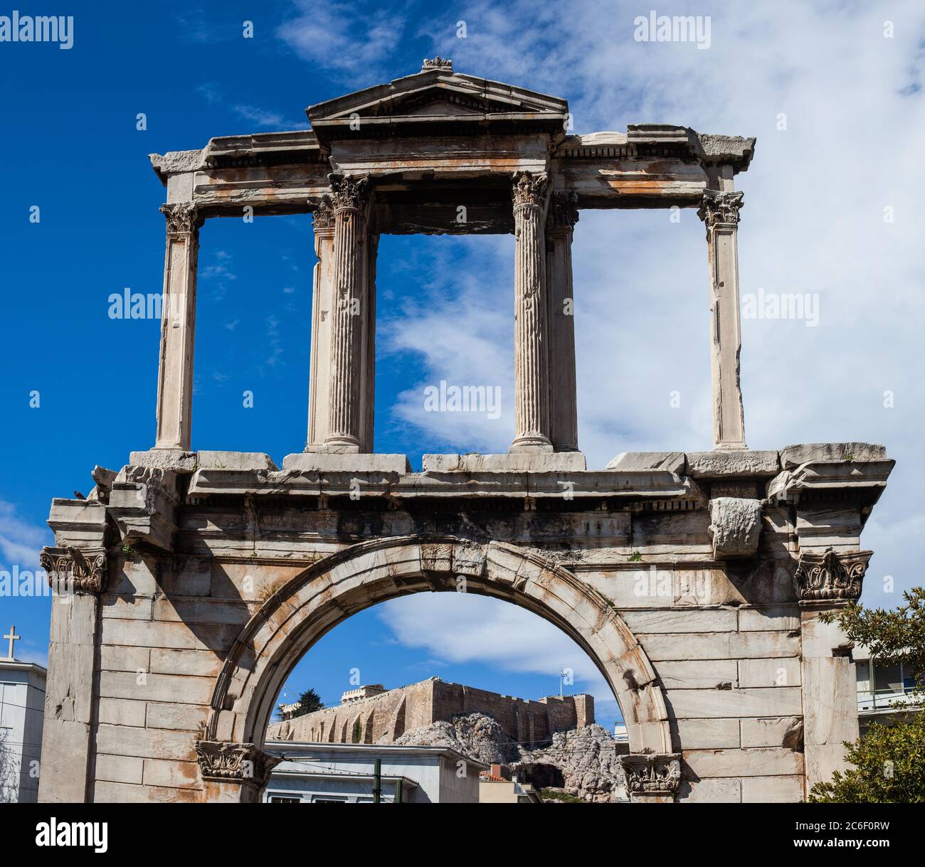 The Arch of Hadrian or Hadrian's Gate in the center of Athens, Greece ...