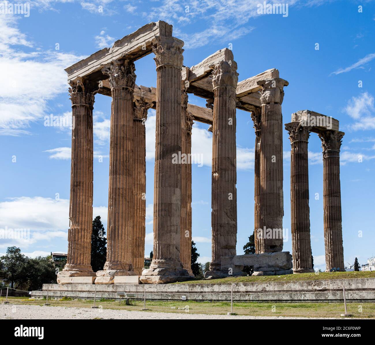 Temple of Olympian Zeus and Acropolis Hill, Athens, Greece Stock Photo ...