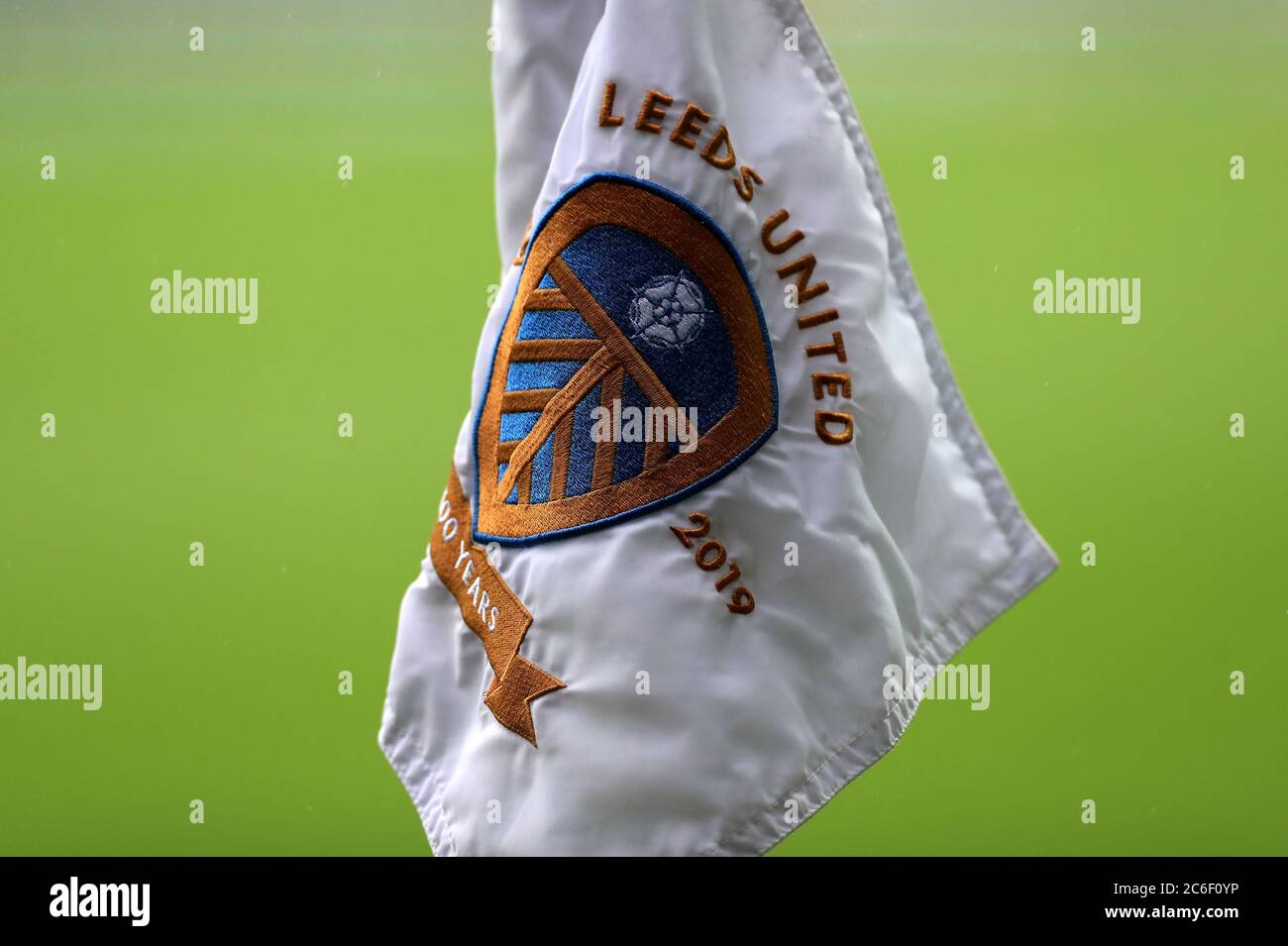 A Leeds United branded corner flag on display at Elland Road, Leeds ...