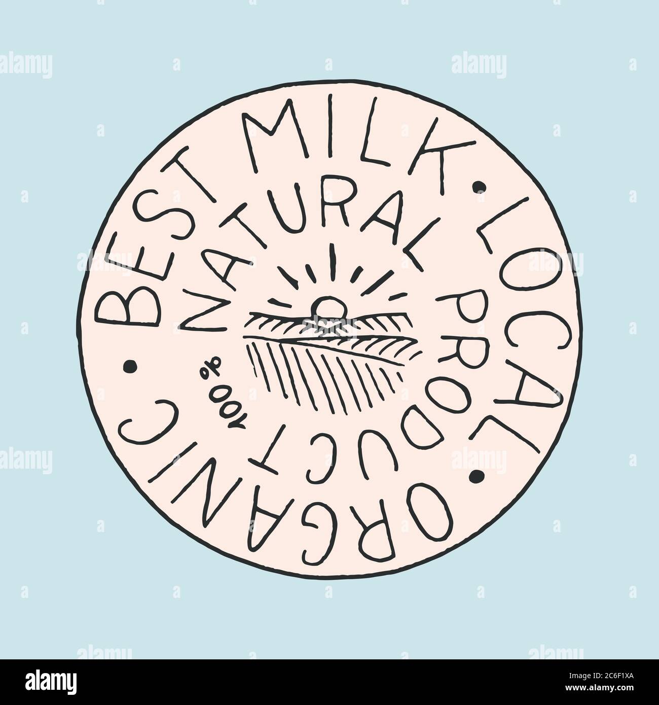 Milk label. Vintage meadow logo for shop. Badge for t-shirts. Hand ...