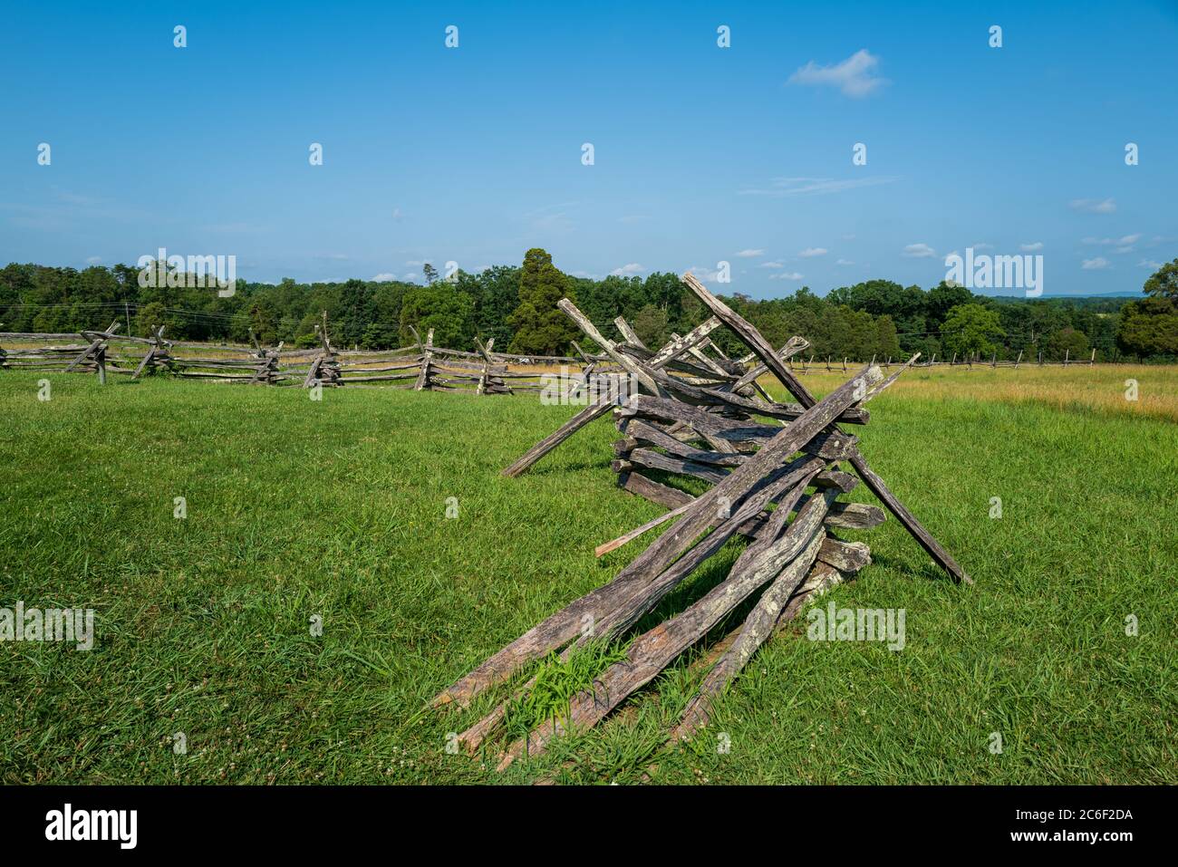 Wide angle photo of battlefield barricades in historic Battlefield ...