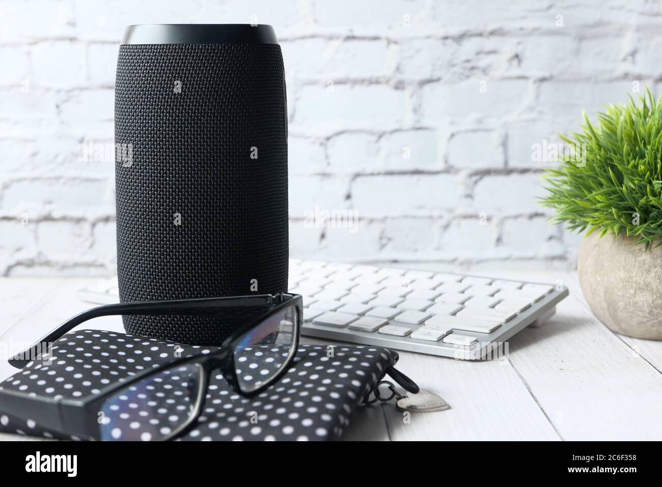 smart speaker and keyboard with copy space on white background Stock ...
