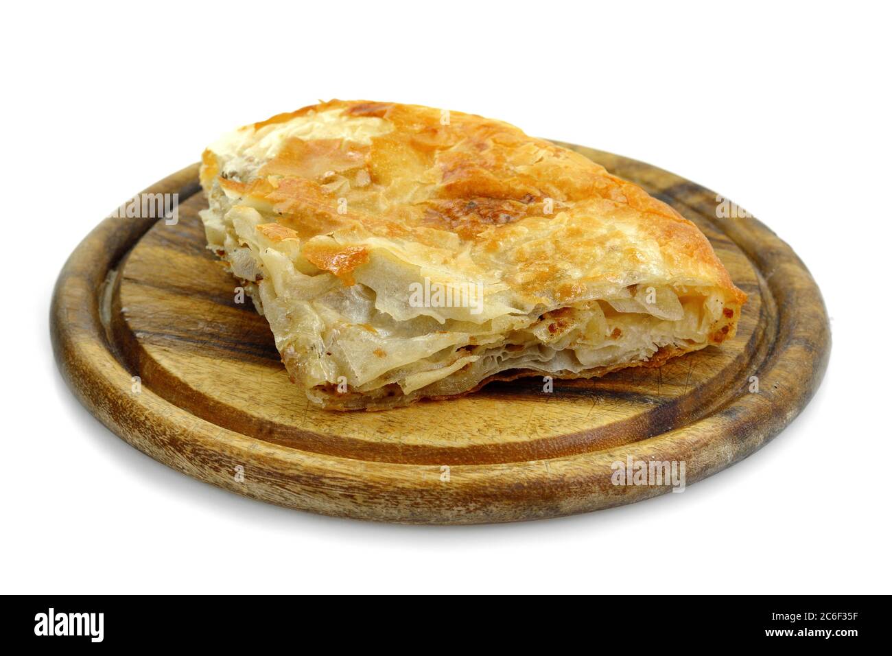 Traditional burek pie with meat isolated over white background Stock ...