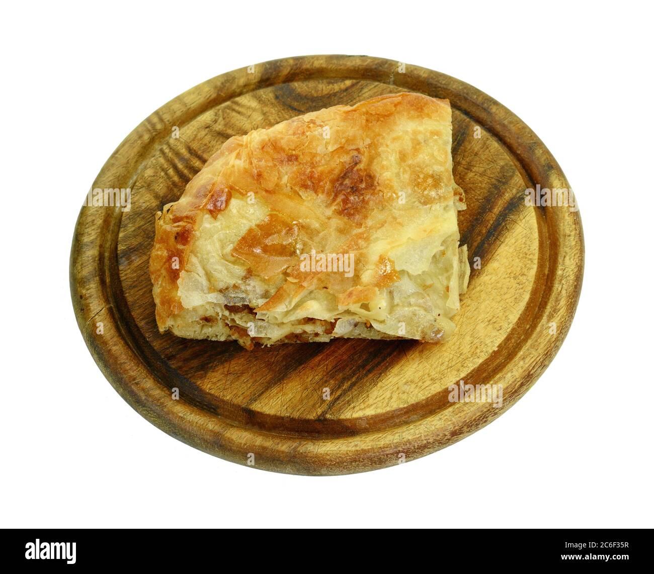 Traditional burek pie with meat isolated over white background Stock ...