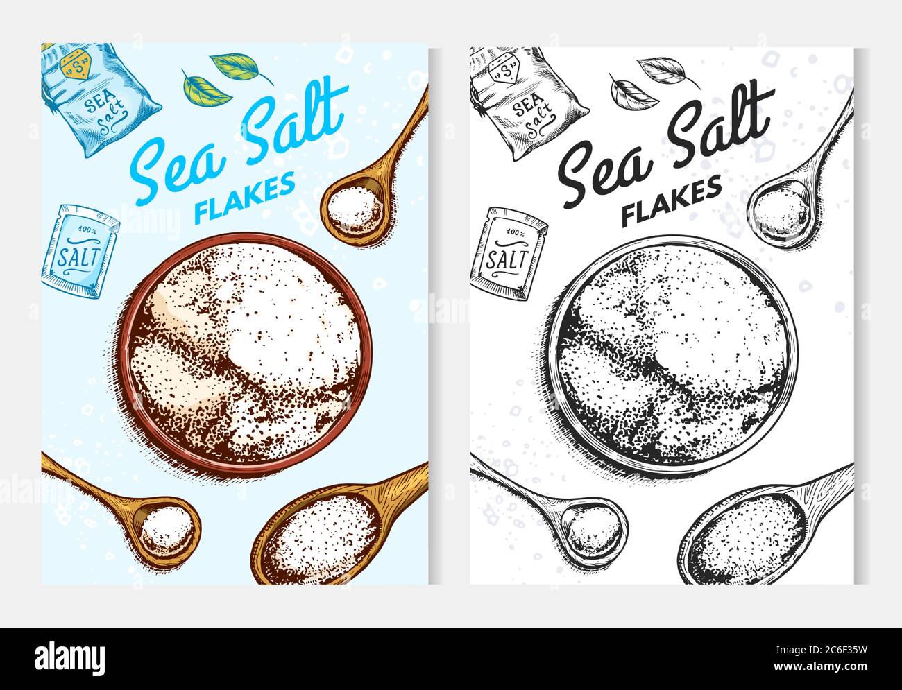Sea salt posters and banners. Vintage labels. Glass bottles, packaging ...