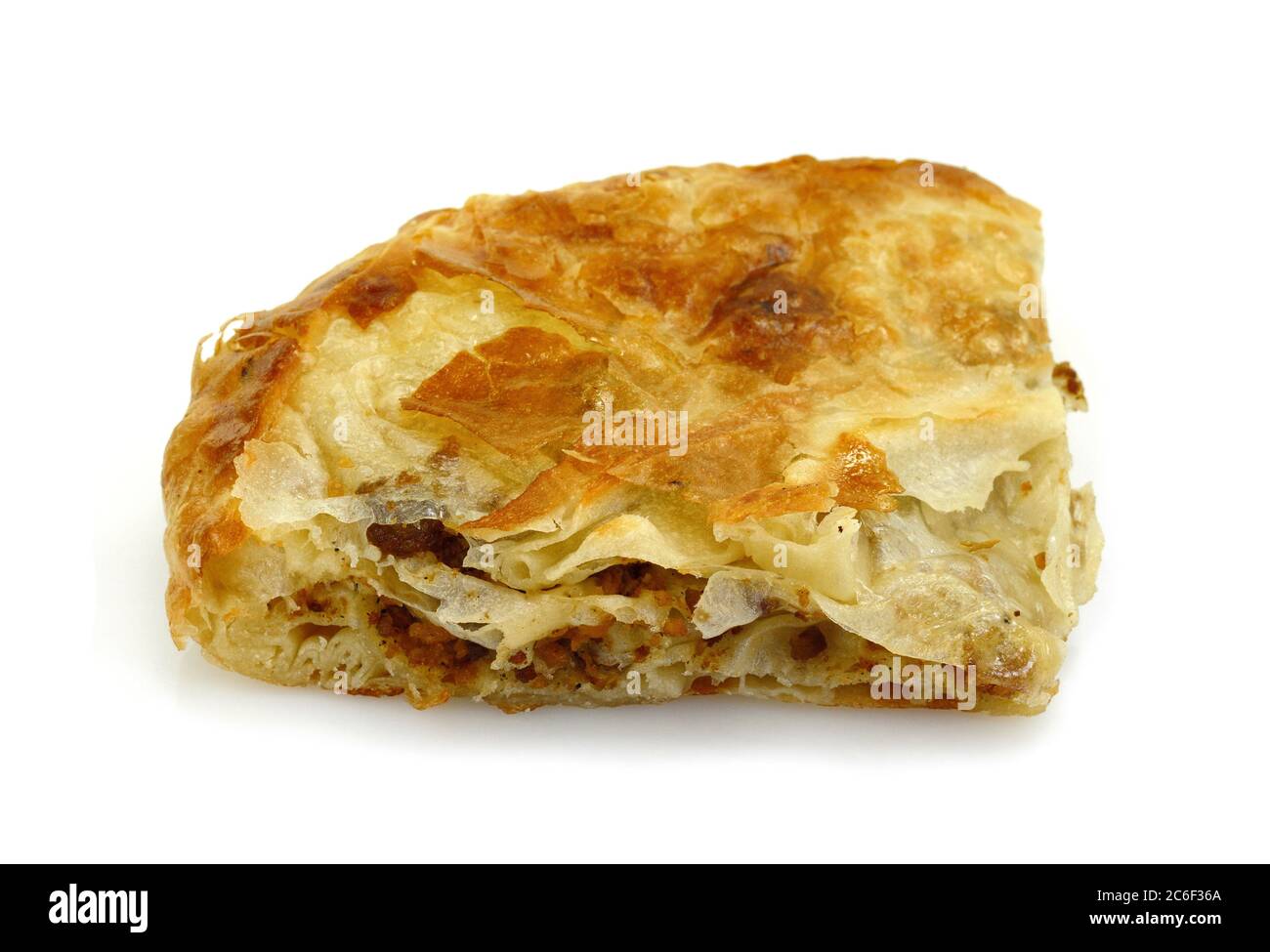 Traditional burek pie with meat isolated over white background Stock ...