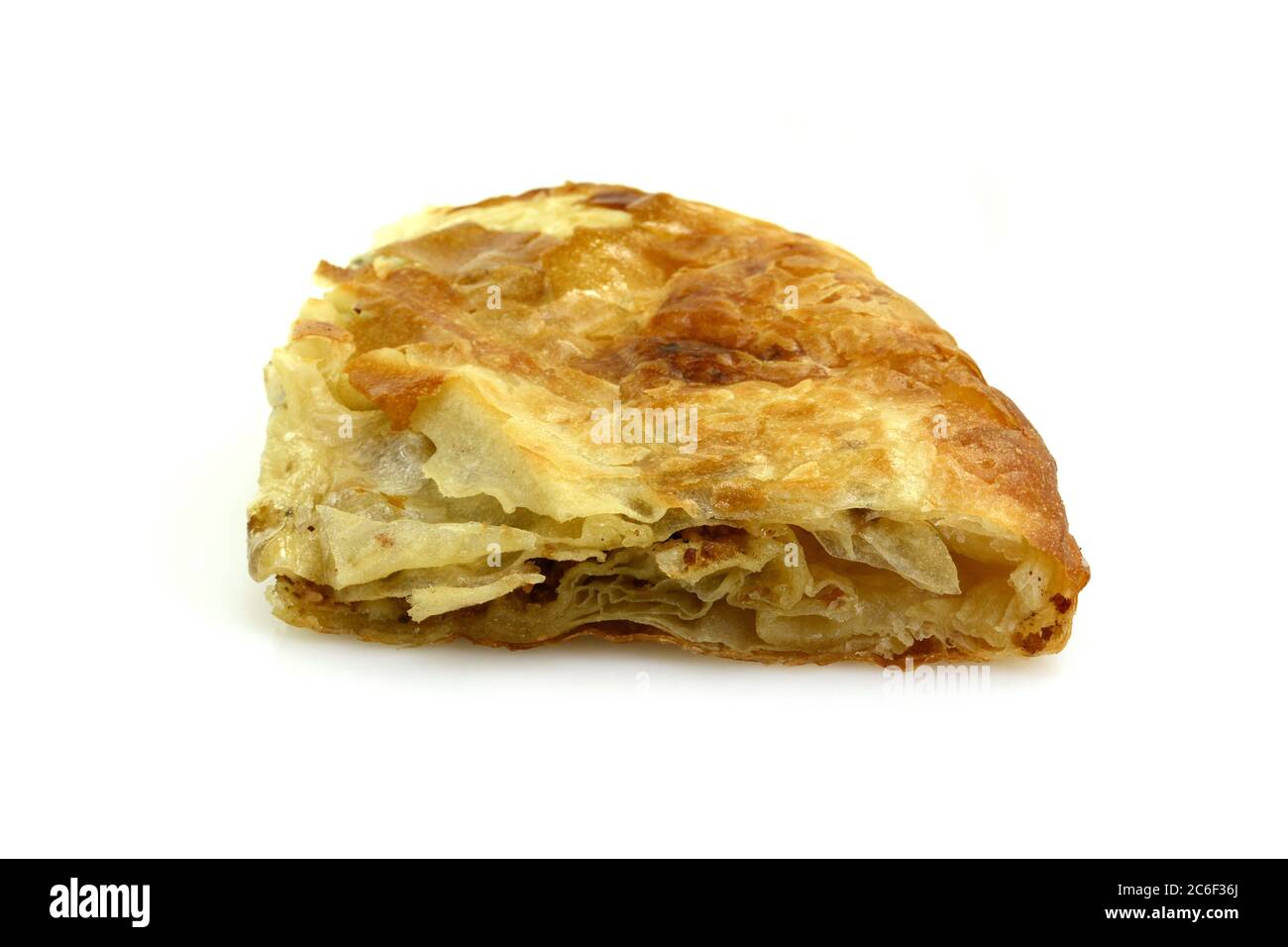 Traditional burek pie with meat isolated over white background Stock ...
