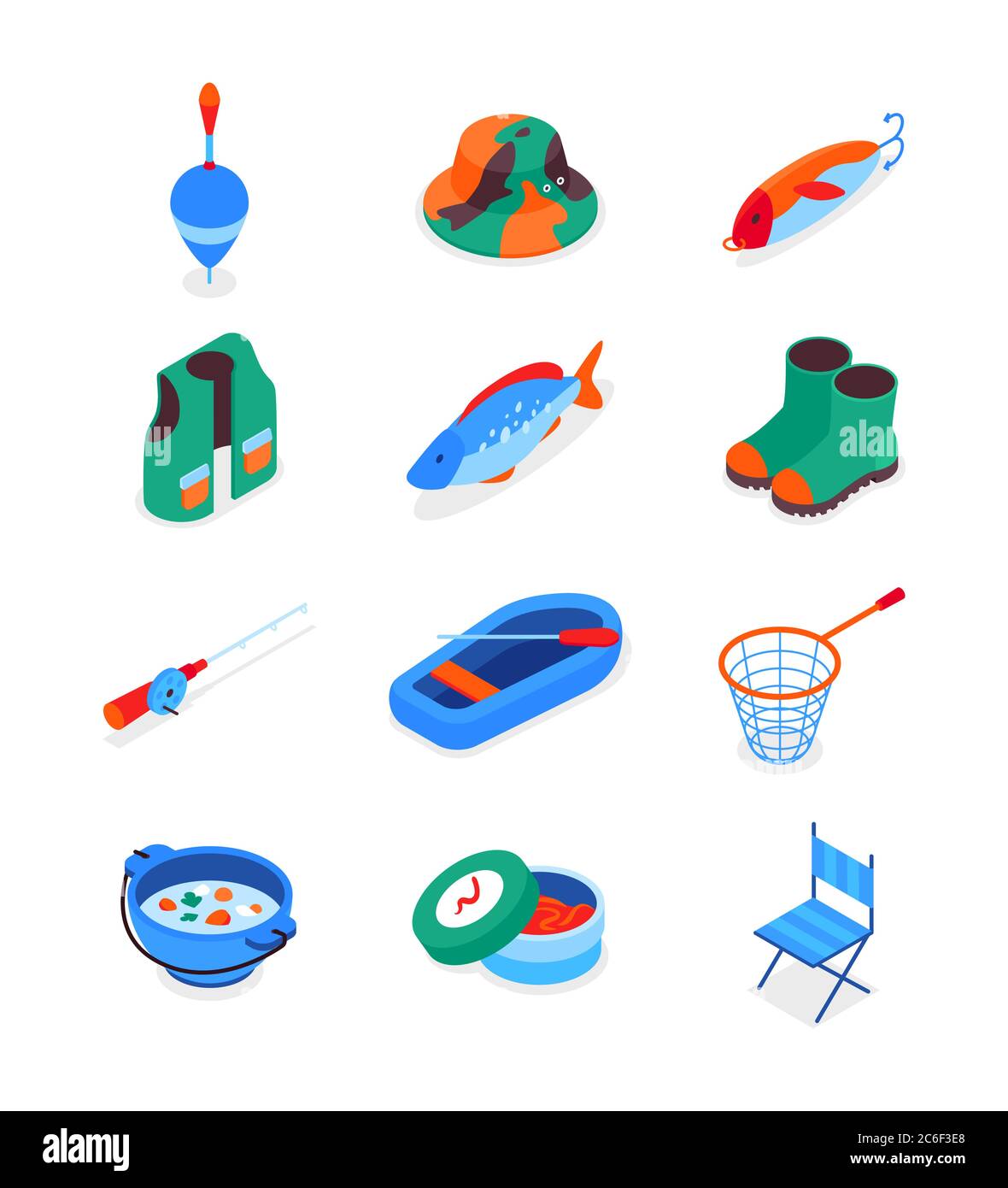 Fishing equipment - modern colorful isometric icons set Stock Vector ...