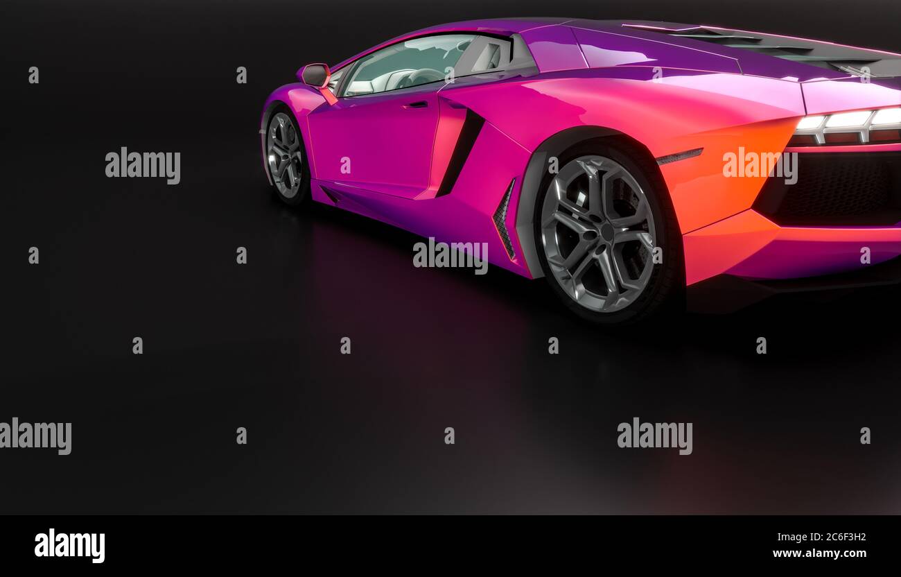 sports car on black, rear view. Concept of luxury and speed. 3D ...