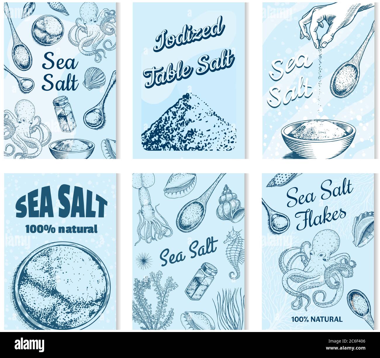 Sea salt posters and banners. Vintage labels. Octopus and squid, wooden ...