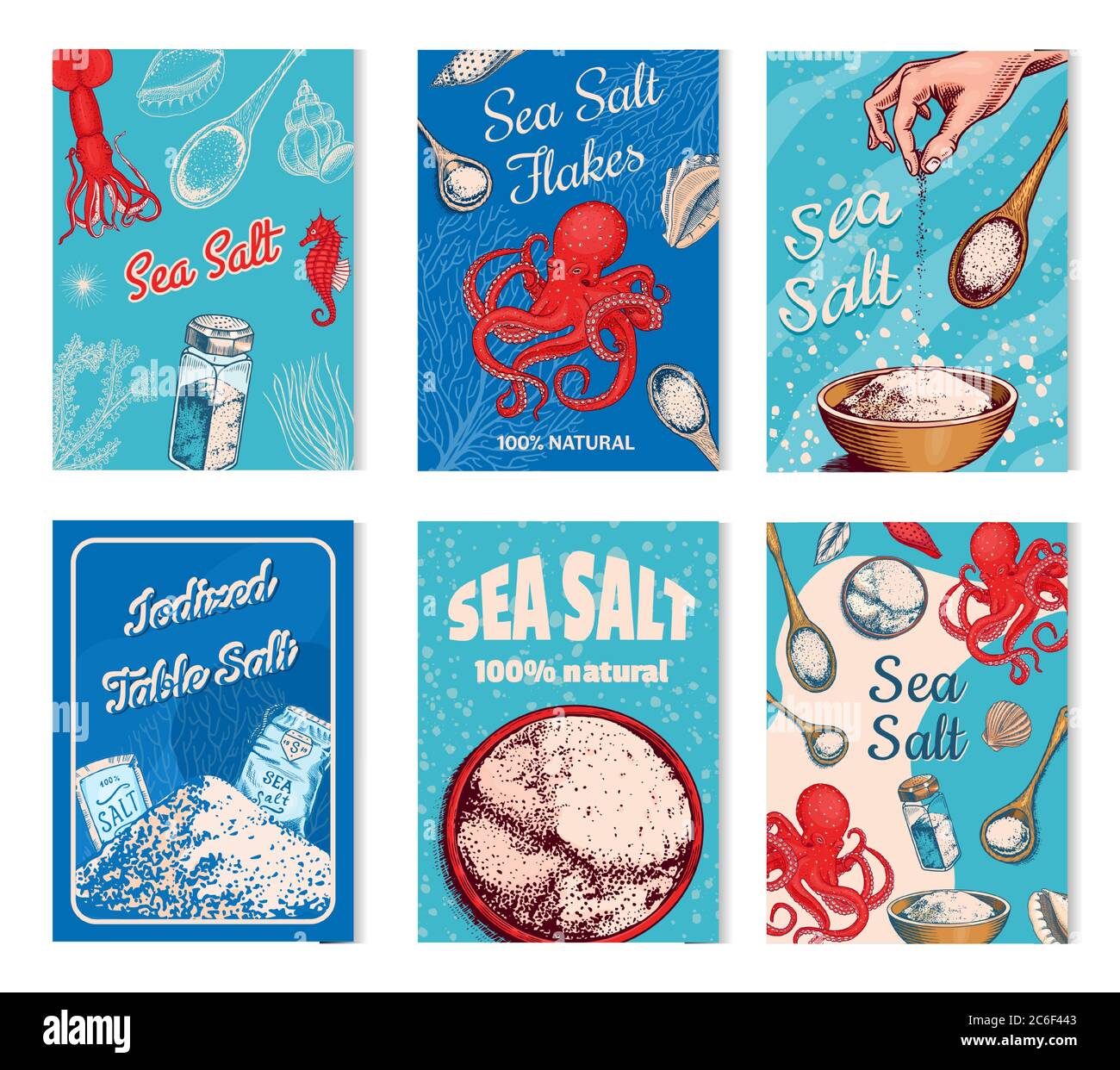 Sea salt posters and banners. Vintage labels. Octopus and squid, wooden ...
