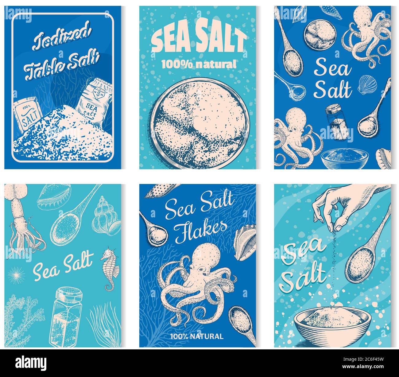 Sea salt posters and banners. Vintage labels. Octopus and squid, wooden ...