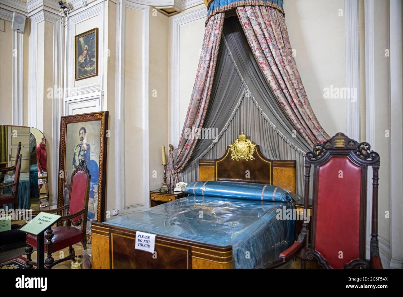 Bed in bedroom of former emperor Haile Selassie I in the Ethnological ...