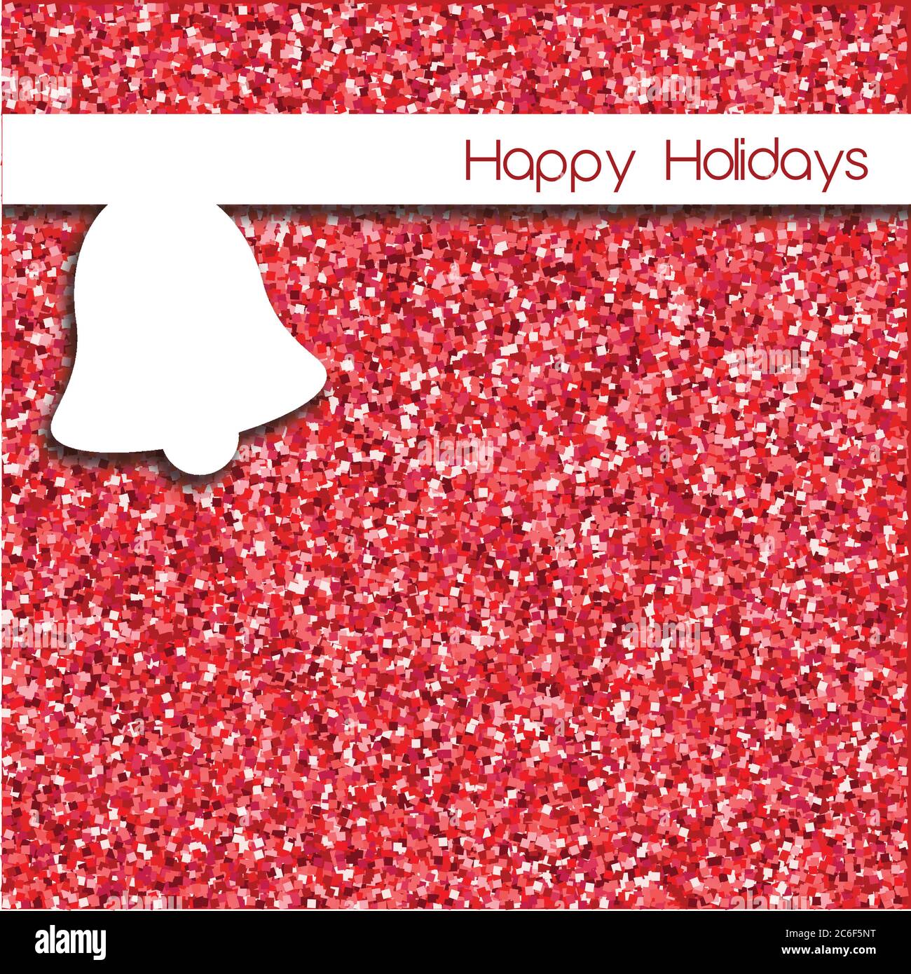 Simple square Christmas Card design with bell over red glitter ...