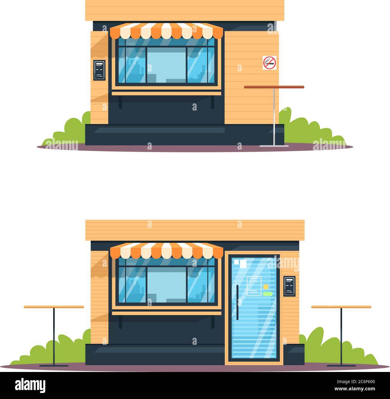 Outdoor snackbar semi flat RGB color vector illustrations set. Street ...