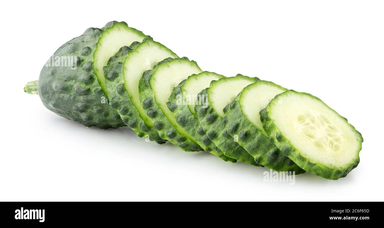 ripe sliced cucumber isolated on white background with clipping path ...