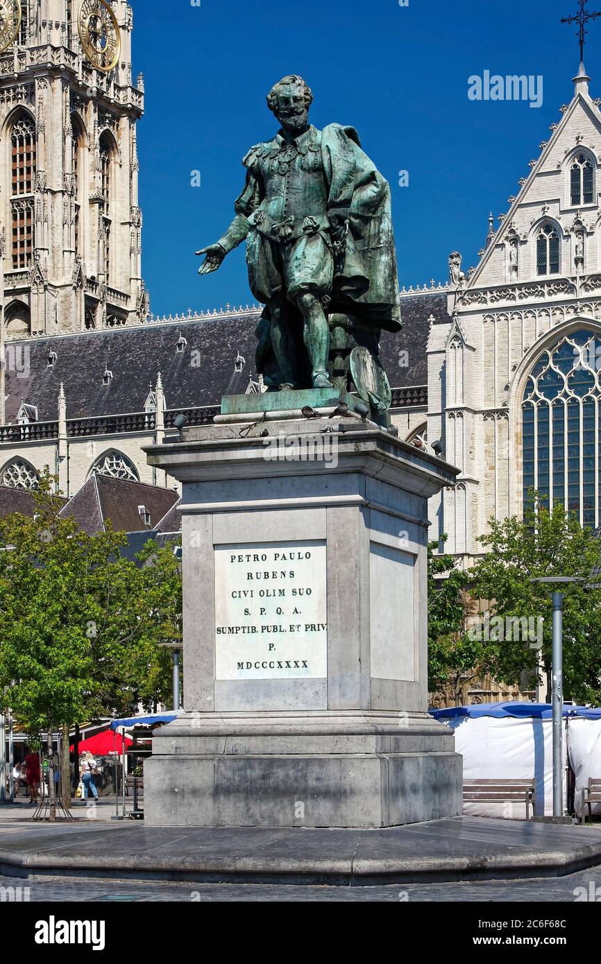 Peter Paul Rubens statue; 1843, bronze, public art, Groenplaats; Green ...