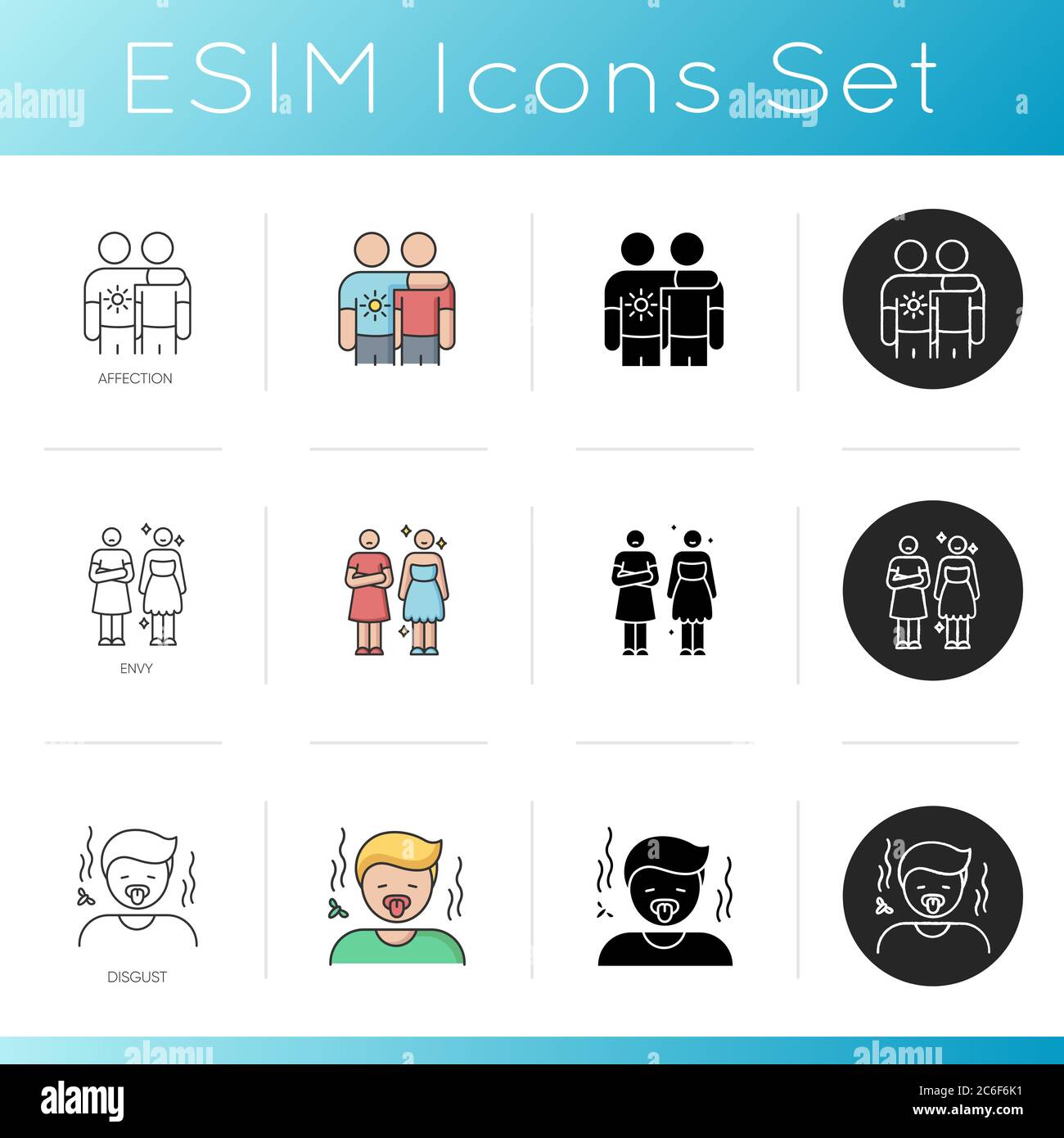 Relationship and emotions icons set. Feelings of affection, envy and ...