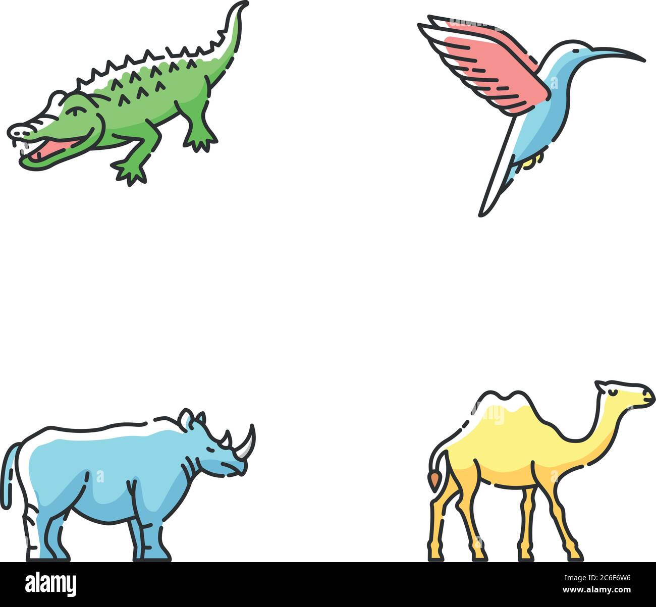 Exotic animals RGB color icons set. Tropical fauna, diverse african ...