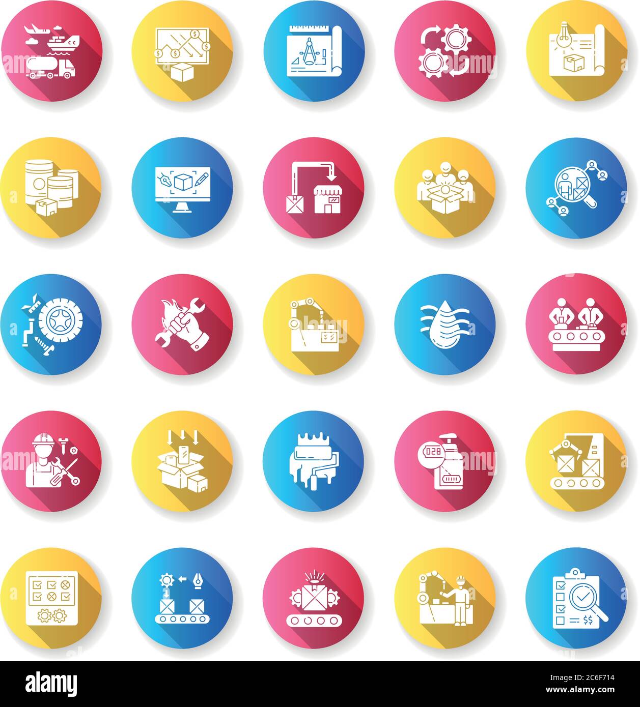 Production process flat design long shadow glyph icons set ...