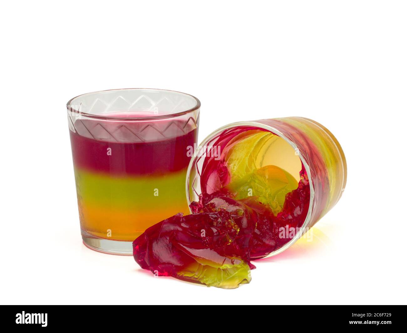 Two glasses with tricolor jelly isolated on white background Stock ...