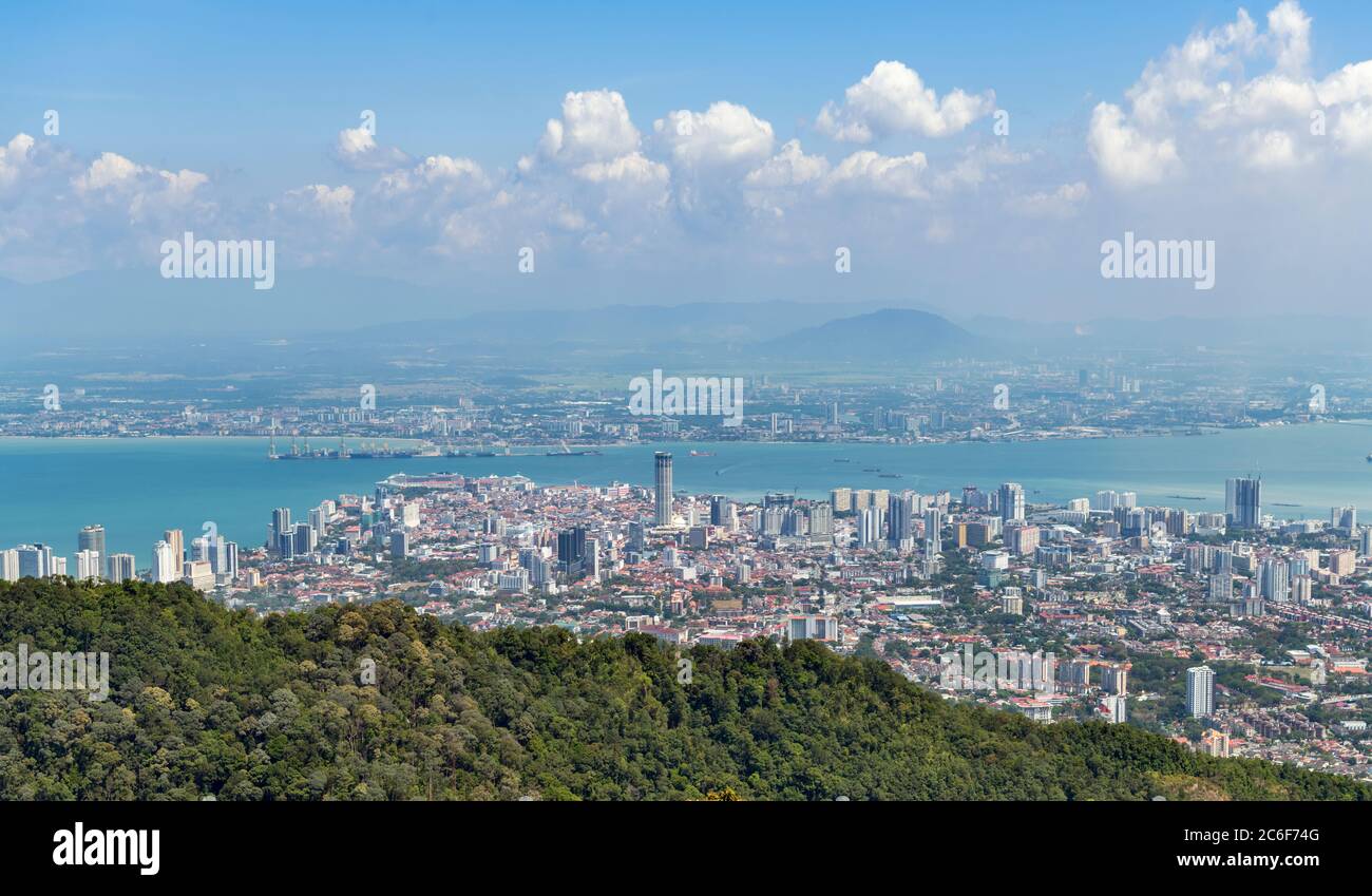 View over George Town from the Skywalk on Penang Hill, Air Itam, Penang ...