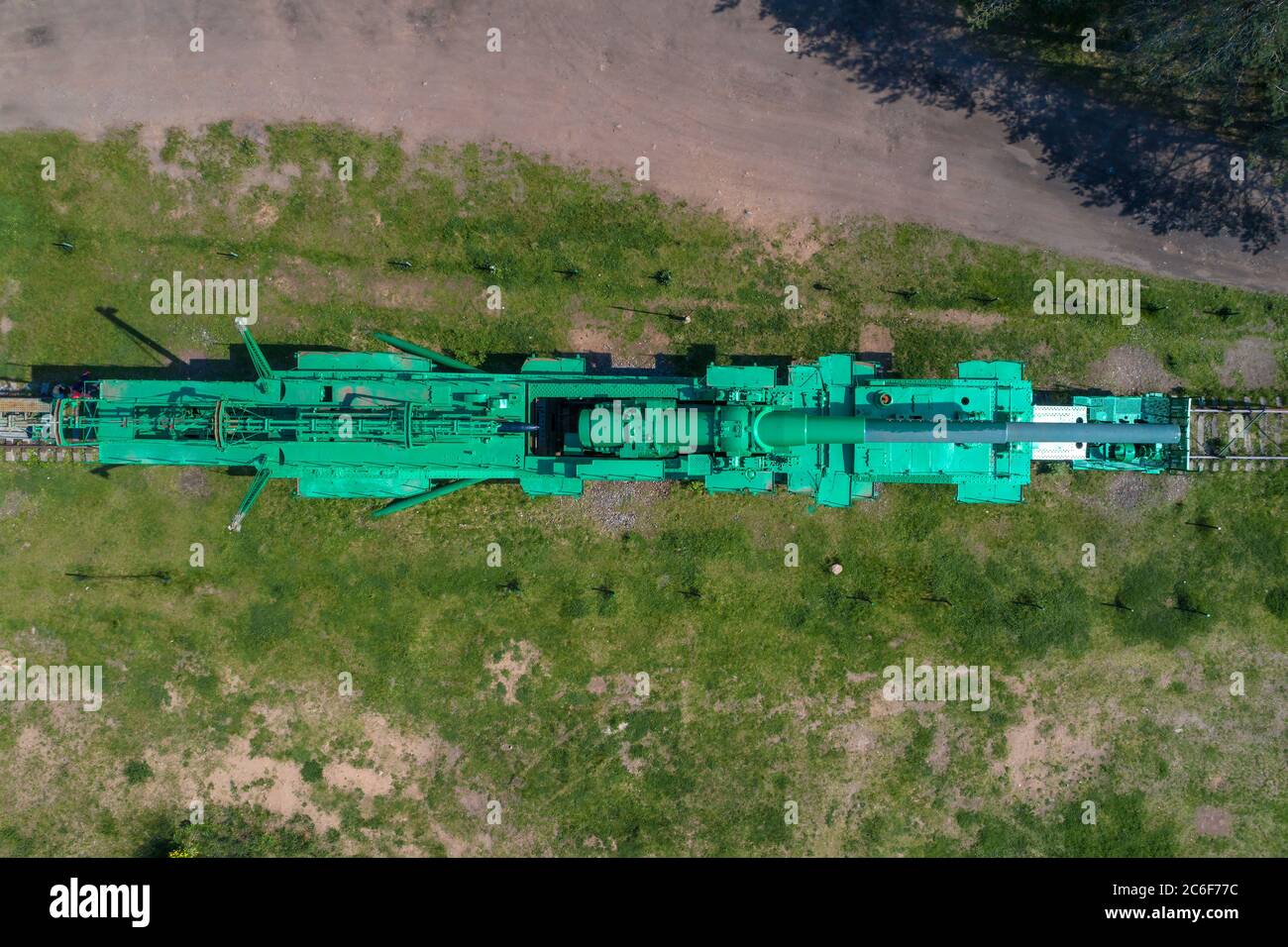 KRASNOFLOTSK, RUSSIA -JUNE 06, 2019: Top view of the 305-mm artillery railway cannon TM-3-12 ...