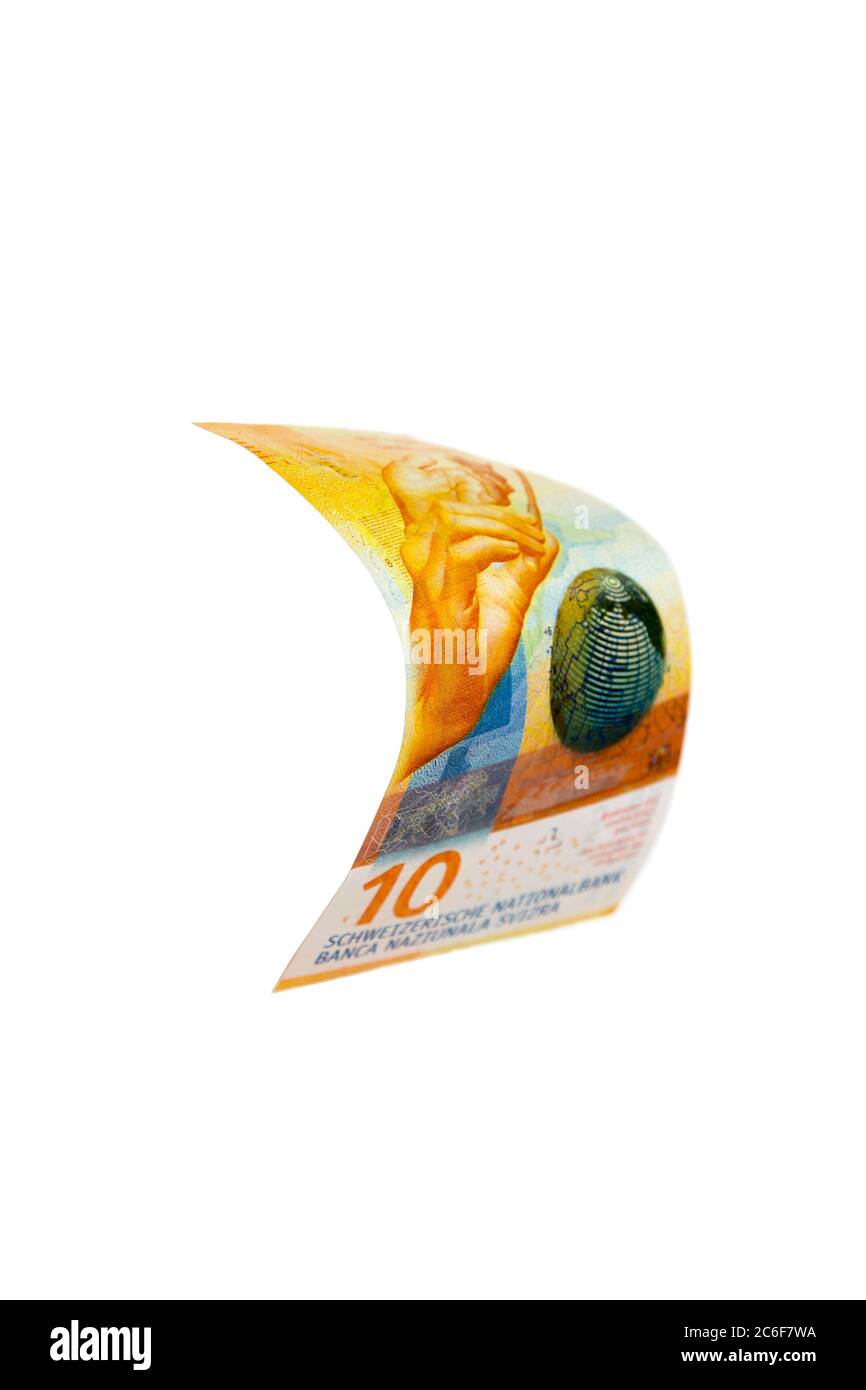 Flying Swiss money - 10 francs note isolated with clipping path Stock ...