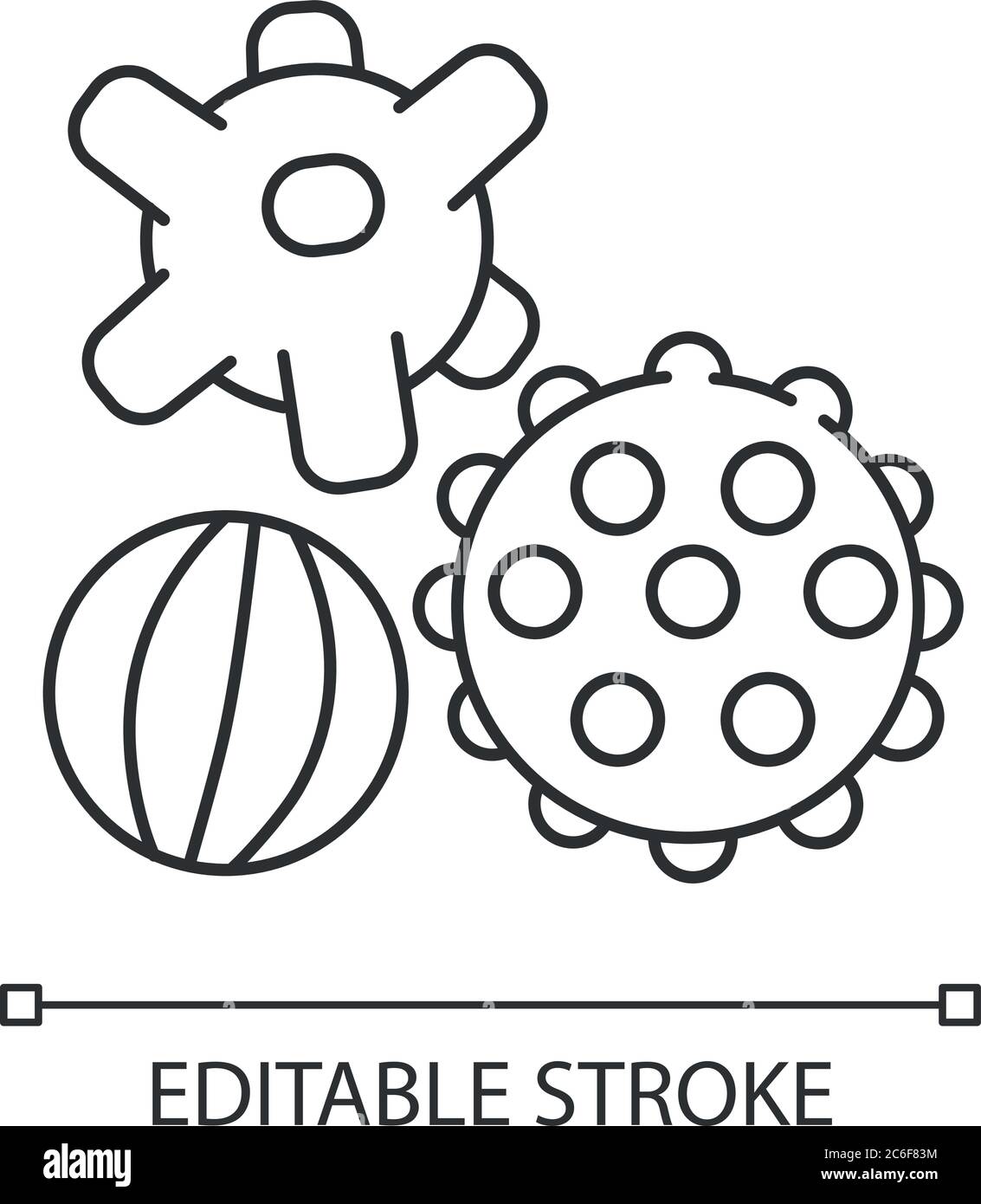 Sensory balls pixel perfect linear icon. Tactile and spiky balls. Fine ...
