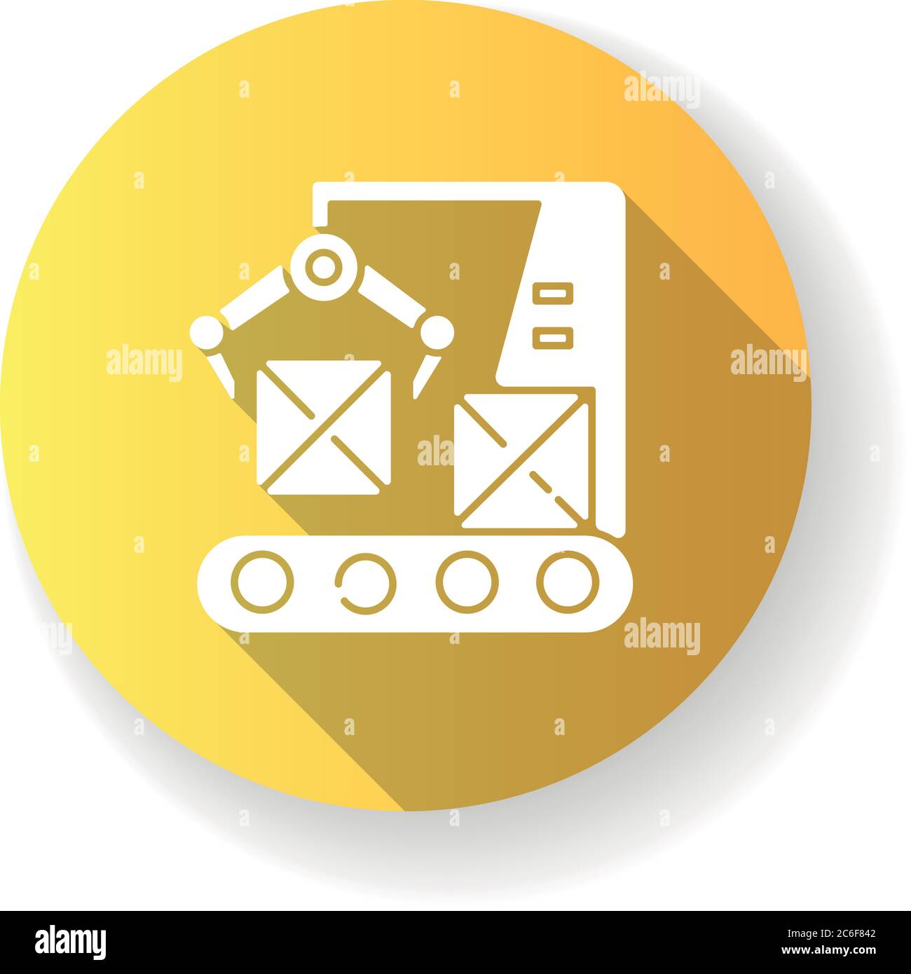 Production line yellow flat design long shadow glyph icon. Automated ...