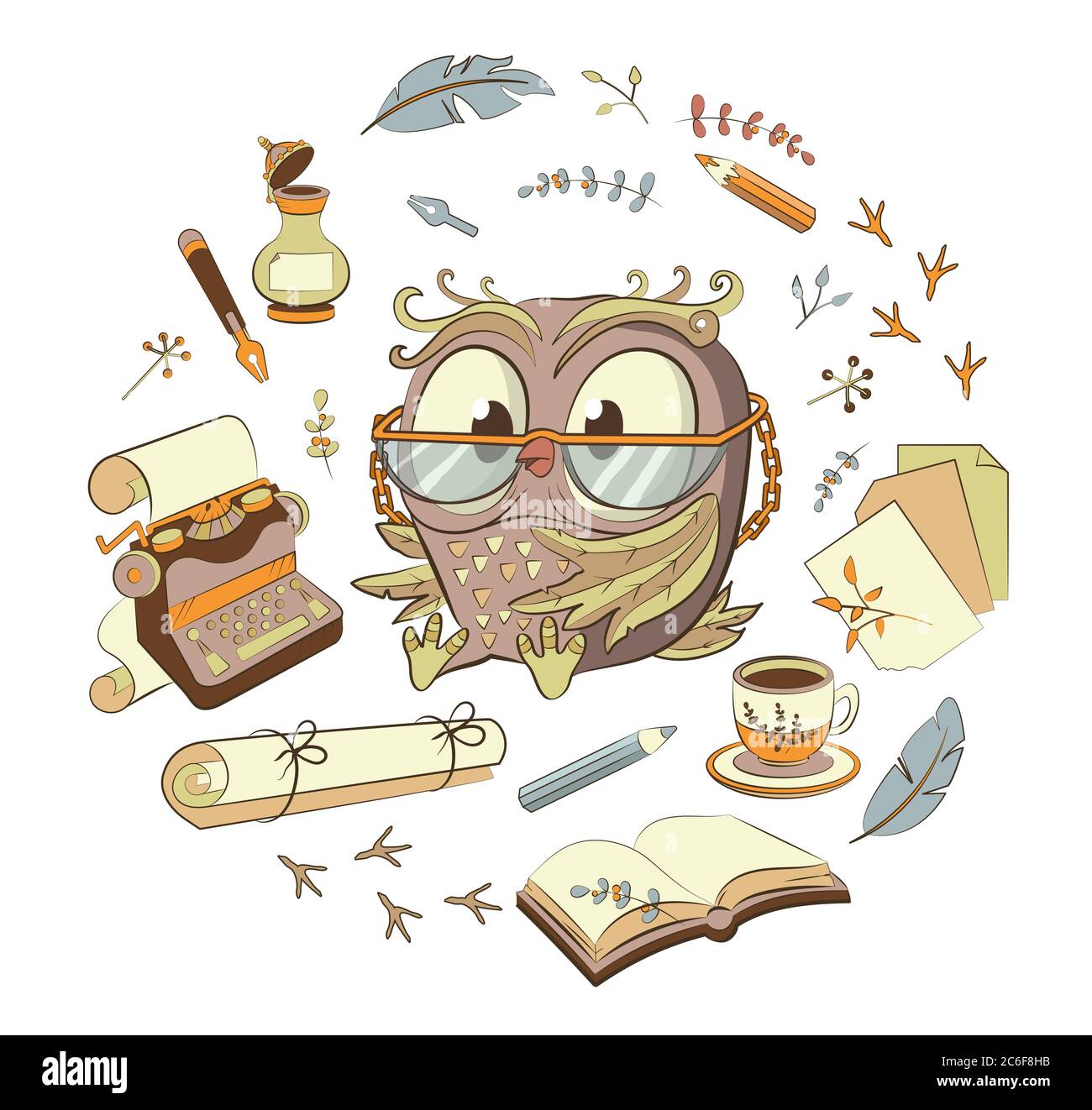 Owl cute hand drawn. Isolated on white background. Adorable animal pet ...