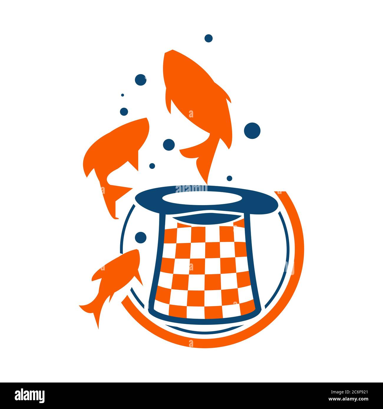 Magic symbol with fish and magic hat on the color blue and orange ...