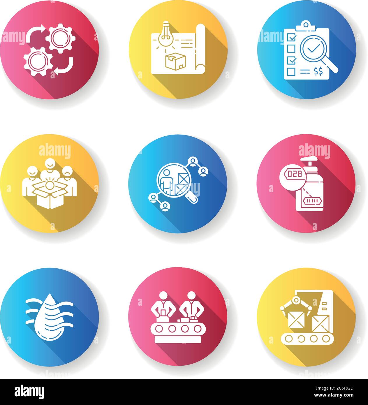 Product development process flat design long shadow glyph icons set ...