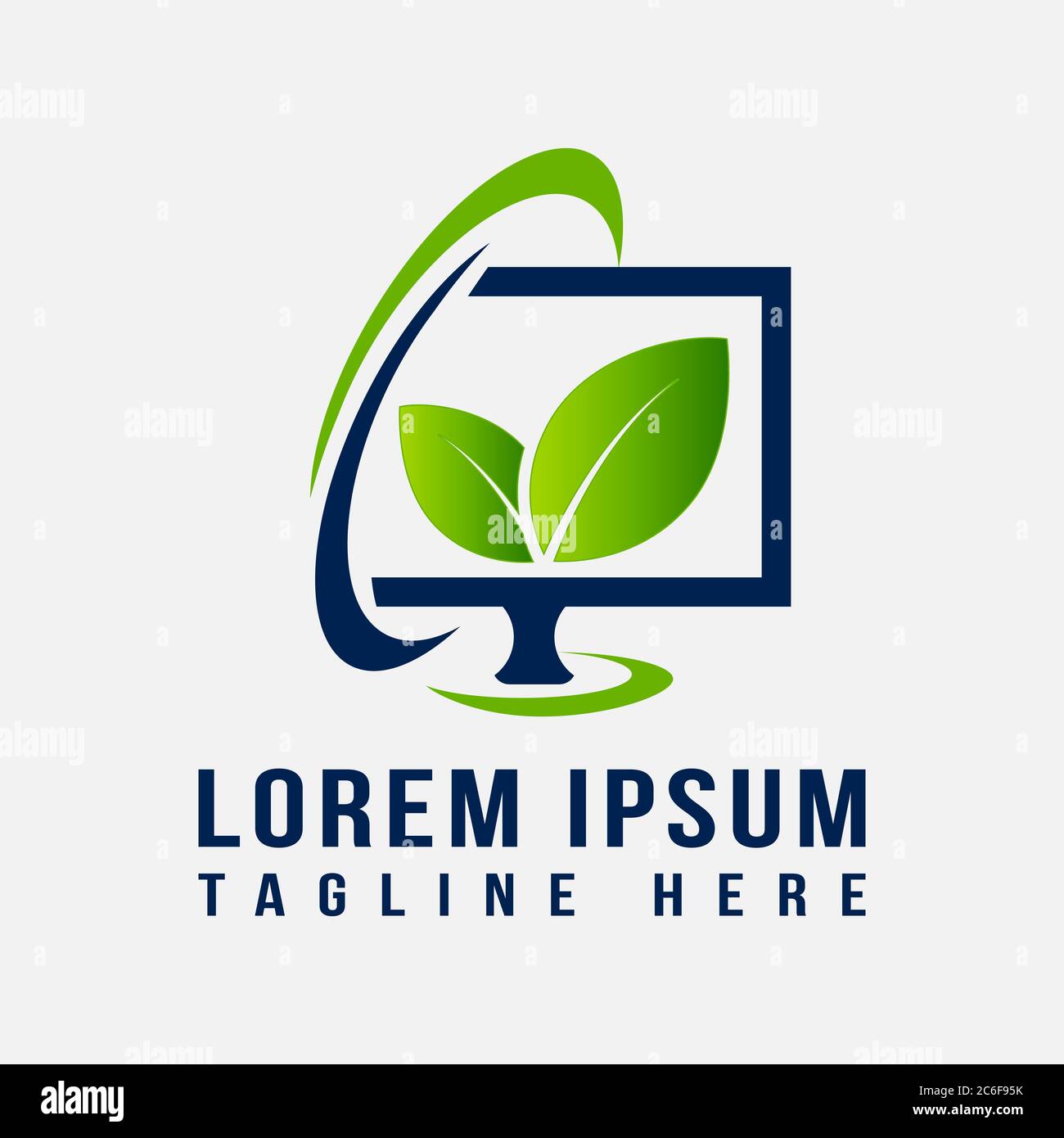 Computer care symbol icon vector with leaf. Computer service symbol ...