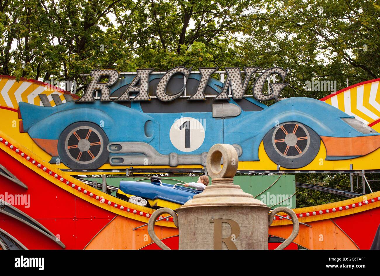 Racing cars - children roller coaster in amusement park. Copenhagen ...