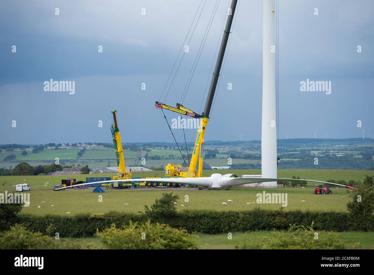 Larkhall, Scotland, UK. 9th July, 2020. Pictured: A huge wind turbine ...